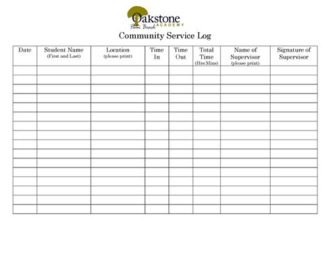 Community Service Log — Oakstone Academy Palm Beach