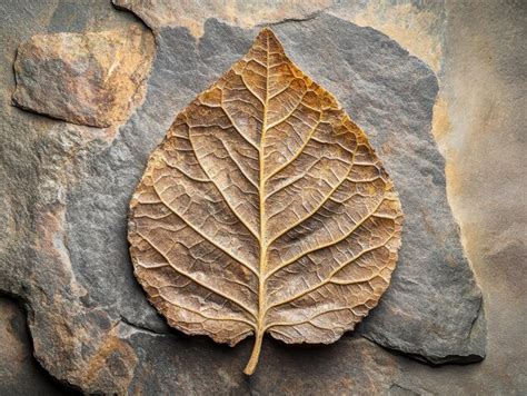 Fossilized Leaf From A Prehistoric Tree With Visible Veins On Shale