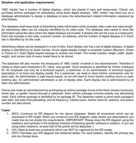 Solved Tasks 1 60 Construct An ER Diagram For The Above Chegg Com