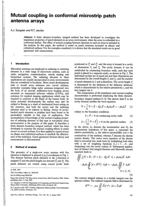 Pdf Mutual Coupling In Conformal Microstrip Patch Antenna Arrays