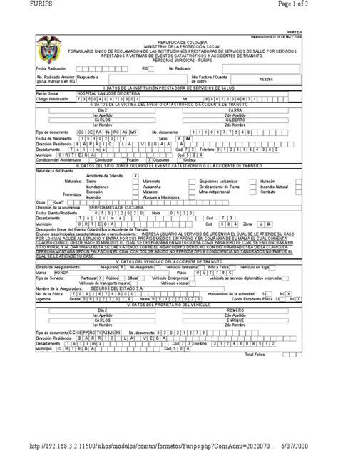 Formulario Único De Reclamación Furips Pdf Desastres Y Accidentes