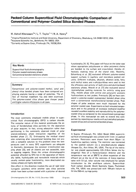 Pdf Packed Column Supercritical Fluid Chromatographic Comparison Of Conventional And Polymer