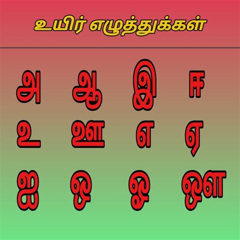 தமிழ் உயிர் எழுத்துக்கள் Uyir Eluthukkal In Tamil