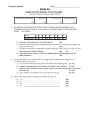 Kristina Ohan MDM4U Assignment 2 Statistics Of Two Variables Pdf