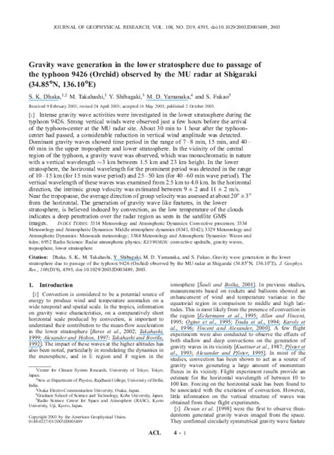 Pdf Typhoon 9426 Induced Gravity Waves In The Lower Stratosphere