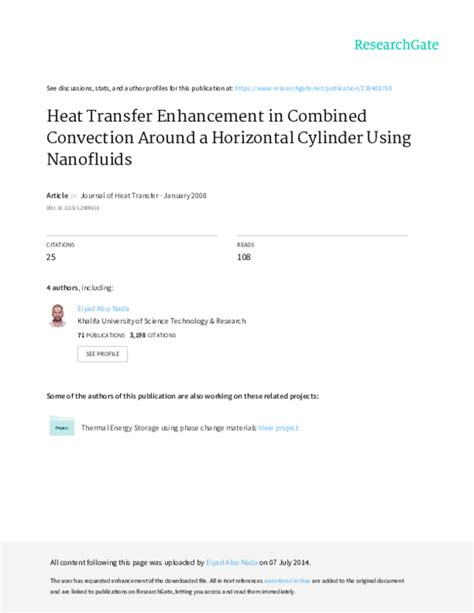 Pdf Heat Transfer Enhancement In Combined Convection Around A