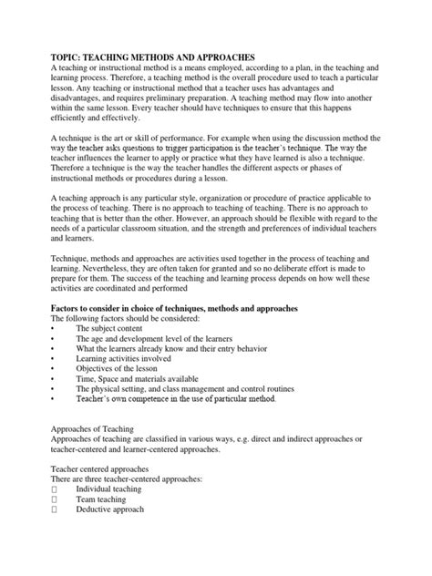 Teaching Methods And Approaches Pdf Learning Teachers