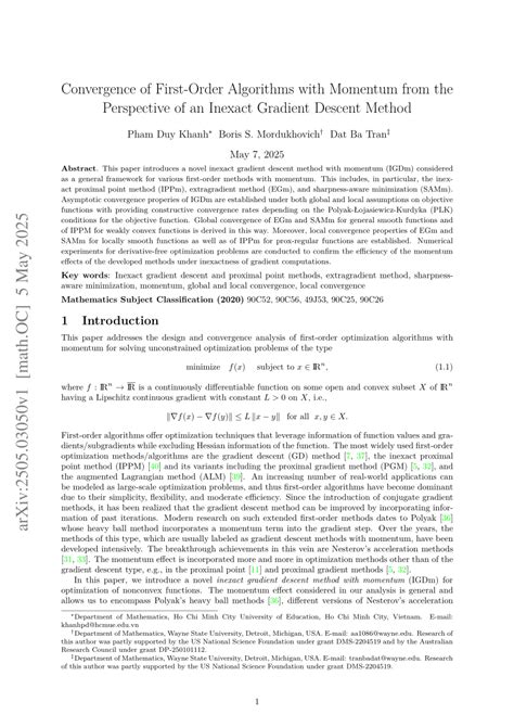 Pdf Convergence Of First Order Algorithms With Momentum From The