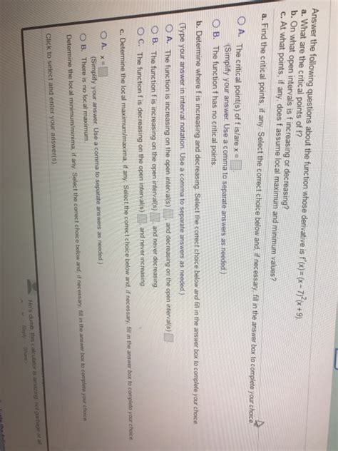 Solved Answer The Following Questions About The Function