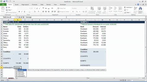 Excel Tips Tip36 Sumifs Countifs Averageifs Youtube