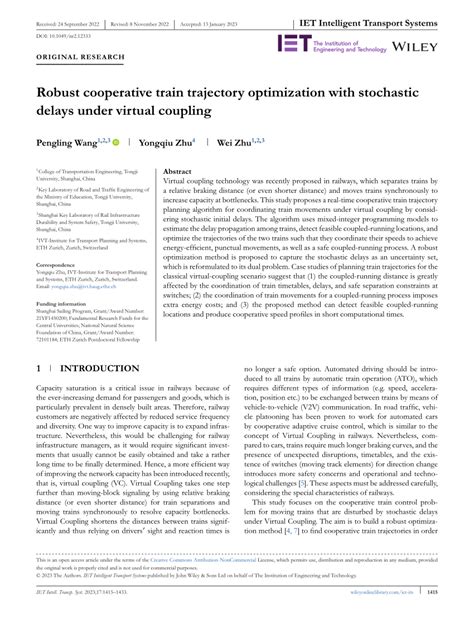 Pdf Robust Cooperative Train Trajectory Optimization With Stochastic Delays Under Virtual Coupling