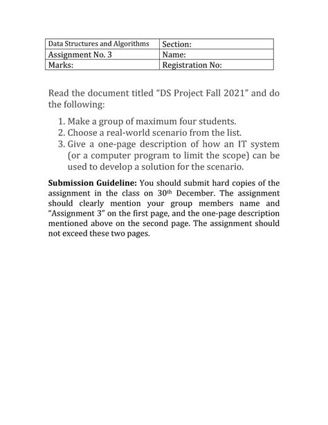 Assignment 3 Data Structures And Algorithms Section Assignment No 3 Name Marks