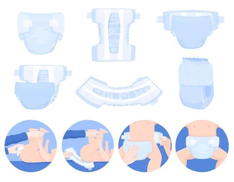 Premium Vector Baby Diaper Flat Set With Isolated Views Of Infant Underwear And Stages Of