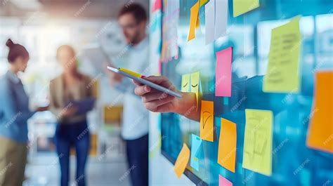Creative Brainstorming Team Collaboration Sticky Notes Ideas Planning Strategy Premium Ai