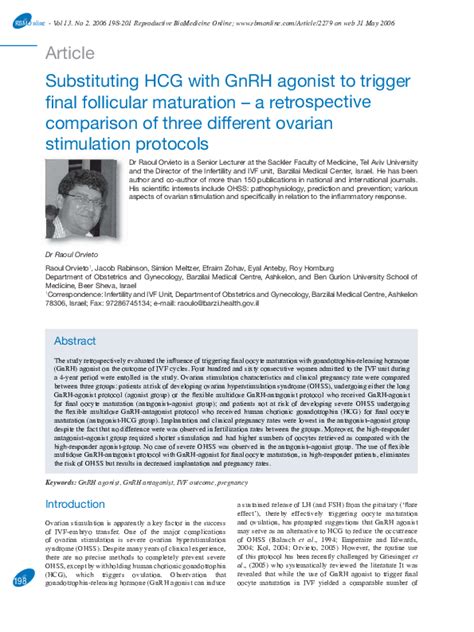 Pdf Substituting Hcg With Gnrh Agonist To Trigger Final Follicular