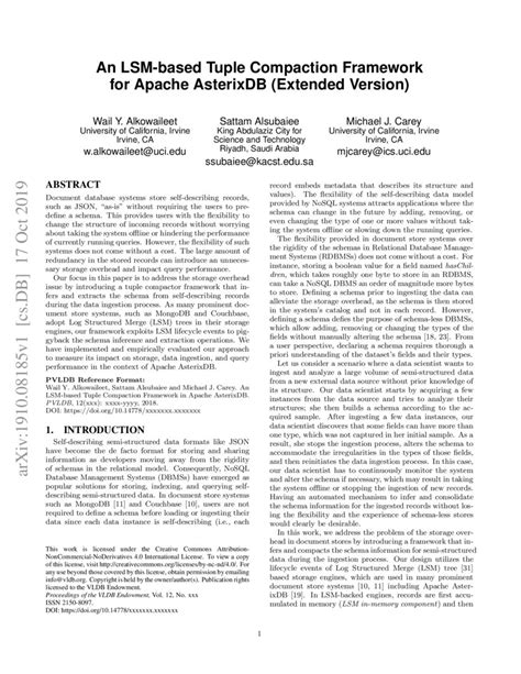 An Lsm Based Tuple Compaction Framework For Apache Asterixdb Deepai