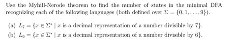 Solved Use The Myhill Nerode Theorem To Find The Number Of