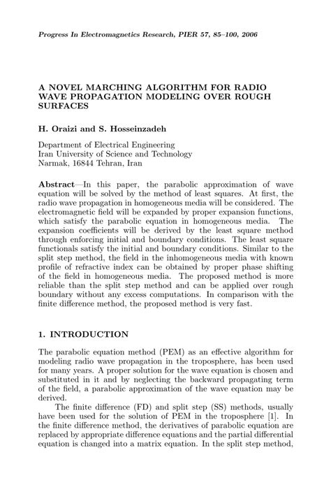 Pdf A Novel Marching Algorithm For Radio Wave Propagation Modeling Over Rough Surfaces