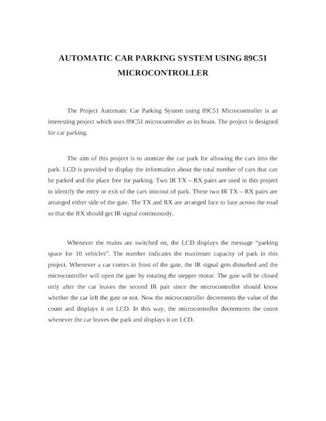 doc automatic car parking system using 89c51 microcontroller