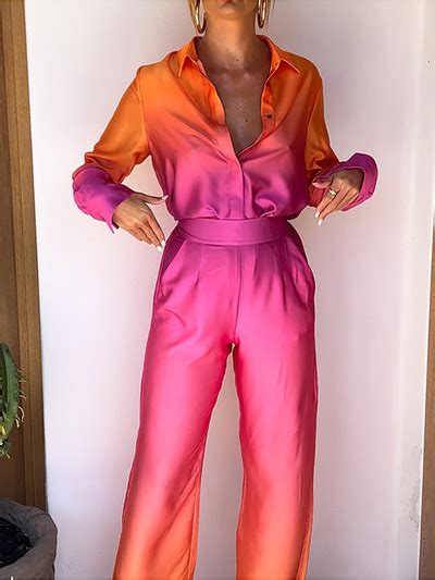 Badu Bg Костюми с панталони Tie Dye Дамски ежедневни широки сатенени блуза и панталони Костюм