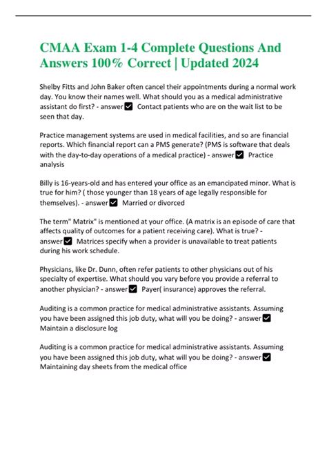 cmaa exam 1 4 complete questions and answers 100 correct updated