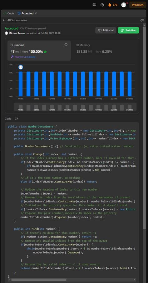 Day 776 Of Daily Leetcode 2349 Design A Number Container System Michael Farmer