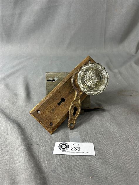Pair Of Vintage Glass Door Knobs And Hardware