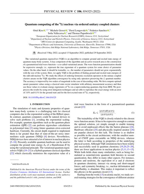 pdf quantum computing of the li 6 nucleus via ordered unitary coupled