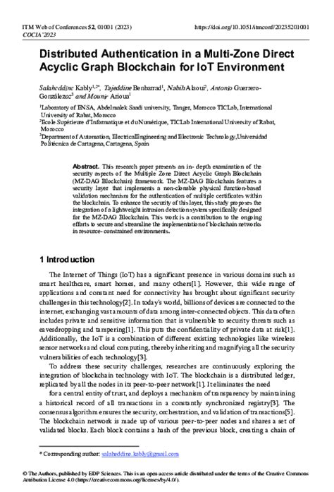 Pdf Distributed Authentication In A Multi Zone Direct Acyclic Graph