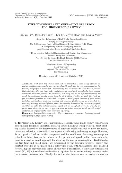 Pdf Energy Constraint Operation Strategy For High Speed Railway