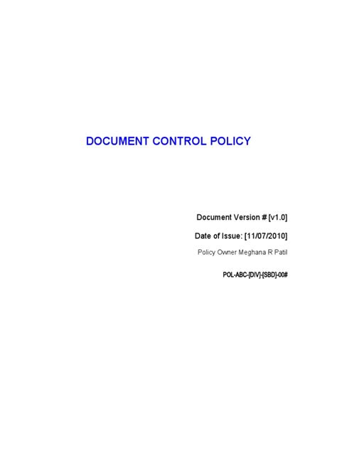 Sample Document Control Policy Pdf Quality Management System
