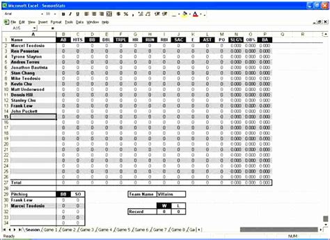 Baseball Stat Sheet Excel Template
