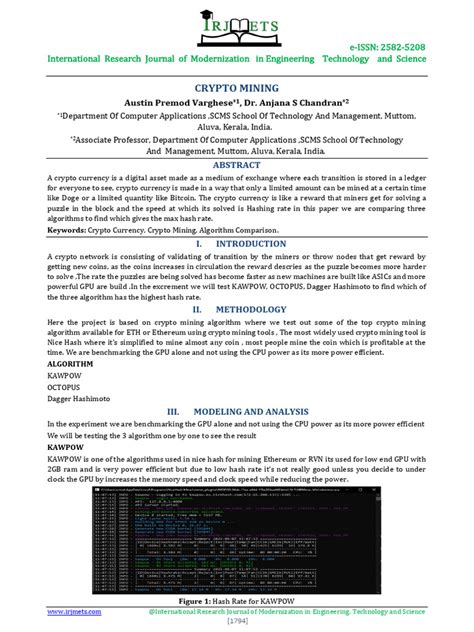 Crypto Mining Algorithms Methodology Research Pdf Cryptocurrency