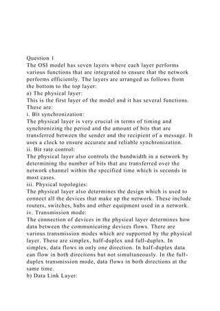 Question The OSI Model Has Seven Layers Where Each Layer Pe Docx