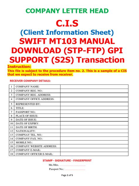 Swift Mt103 Manual Download Cis Template Pdf