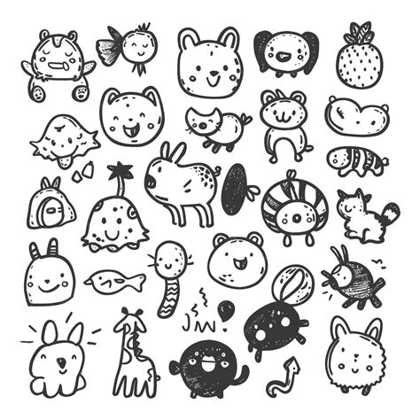 Premium Vector Hand Drawn Cute Animal Kawaii Doodle Collection Set