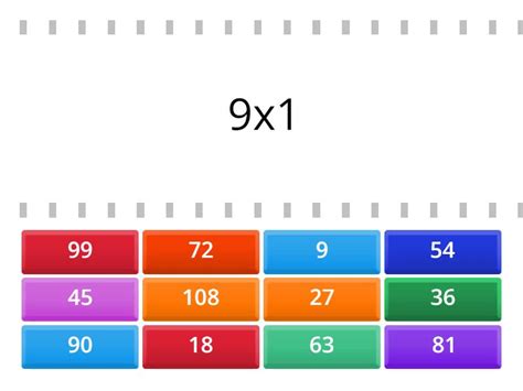 9 Multiplication Facts Find The Match