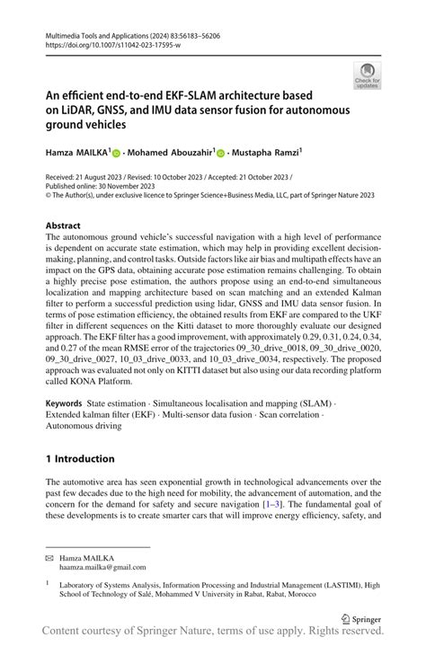 An Efficient End To End Ekf Slam Architecture Based On Lidar Gnss And Imu Data Sensor Fusion