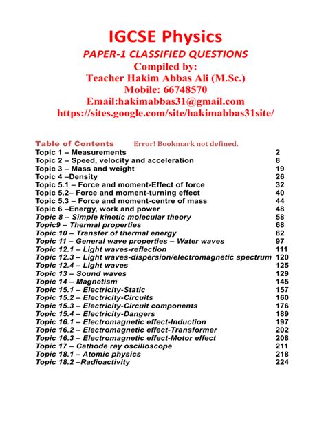 Igcse Physics Paper 1 Classified Questions