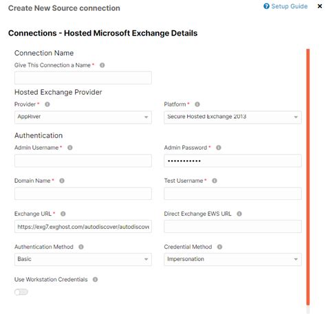 Hosted Microsoft Exchange Source Connection Setup CloudM
