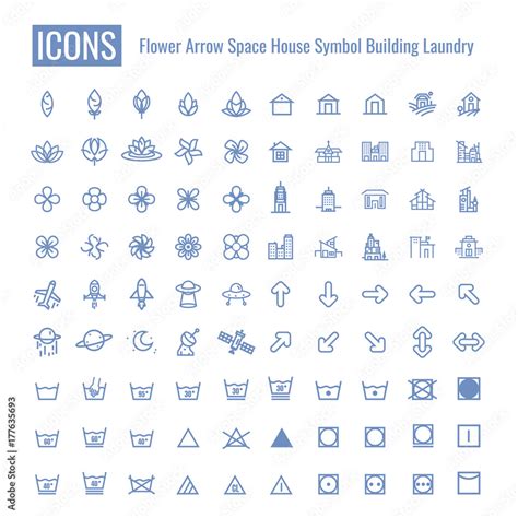 Icons Flower Arrow Space Building House Laundry On White