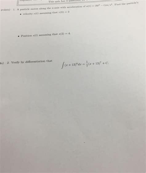 Solved A Particle Moves Along The X Axis With Acceleration Chegg
