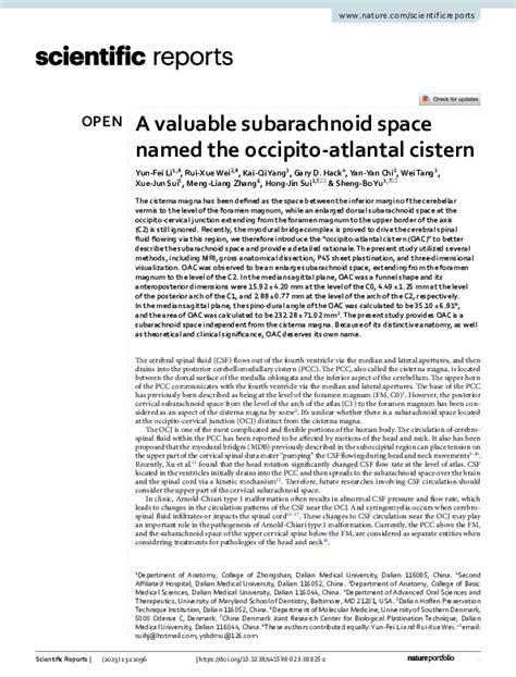 Pdf A Valuable Subarachnoid Space Named The Occipito Atlantal Cistern