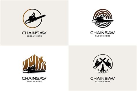 전기톱 로고 디자인 또는 제재소 기호 프리미엄 벡터