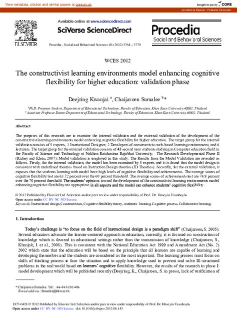 Pdf The Constructivist Learning Environments Model Enhancing Cognitive Flexibility For Higher