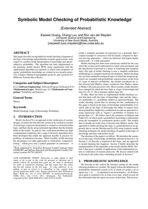 Pdf Symbolic Model Checking Of Probabilistic Knowledge