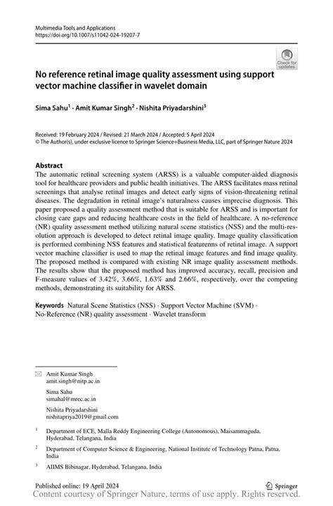 No Reference Retinal Image Quality Assessment Using Support Vector Machine Classifier In Wavelet