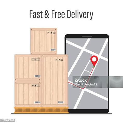 화물화물 팔레트에 나무 상자와지도와 큰 스마트 폰 화물 배달 추적 개념 배경 소포에 대한 스톡 벡터 아트 및 기타 이미지 소포 영국 해운 Istock