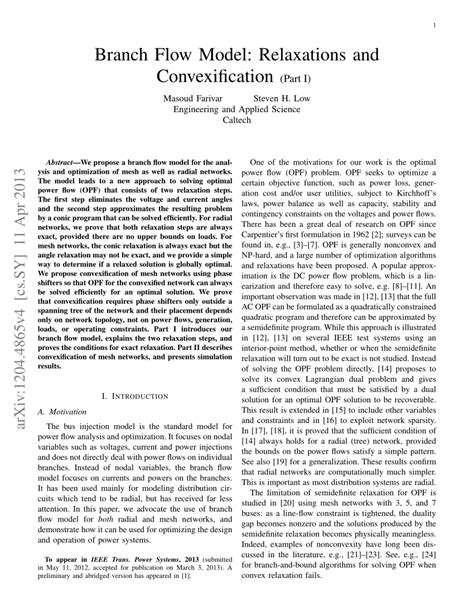 pdf branch flow model relaxations and convexification parts i ii