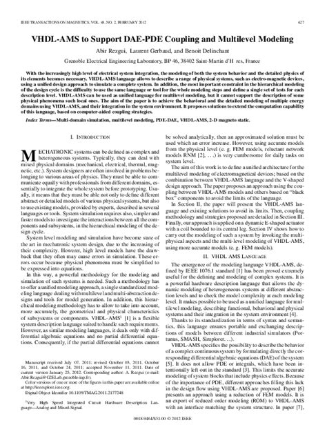 Pdf Vhdl Ams For Dae Pde Coupling In Modeling